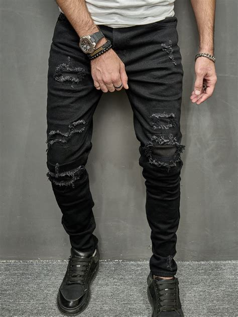 Manfinity LEGND Men Cotton Ripped Frayed Skinny Jeans SHEIN USA
