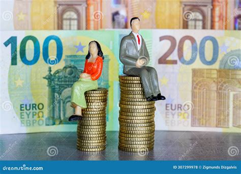 Figures Of Male And Female People On Different Piles Of Money Coins