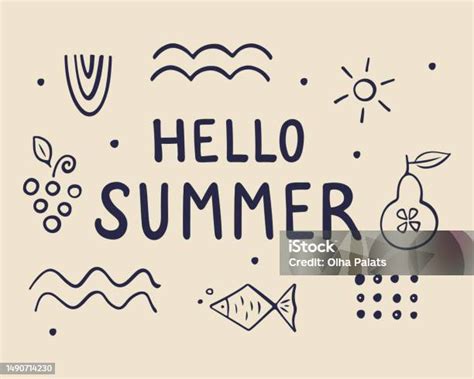 안녕하세요 여름 과일 물고기 추상적인 모양이 있는 현대적인 여름 배경과 배너 디자인 개념에 대한 스톡 벡터 아트 및 기타 이미지 개념 검은색 계절 Istock