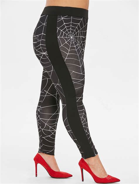 Plus Size High Rise Spider Web Print Halloween Leggings 50 Off Rosegal