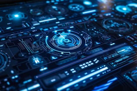 Futuristic Digital Interface With Glowing Elements Premium Ai