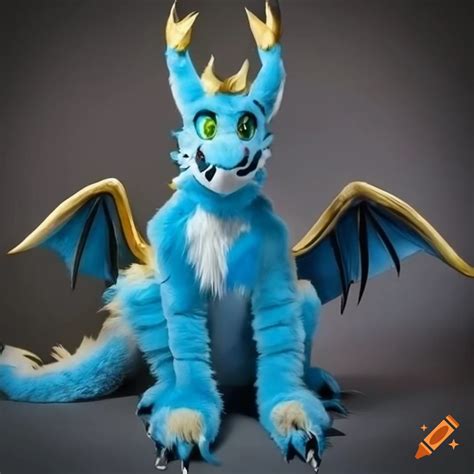 Blue Anthro Dragon With Golden Horns And Spikes On Craiyon