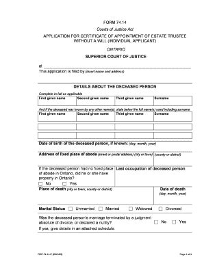 Fillable Online Ontariocourtforms On FORM 74 14 Courts Of Justice Act