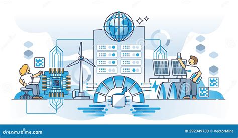 Data Empowered World With Big Information Processing Amount Outline Concept Stock Illustration