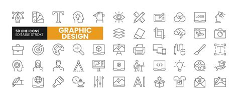 Set Of 50 Graphic Design Line Icons Set Graphic Design Outline Icons With Editable Stroke