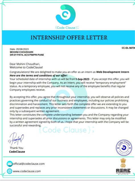 Webdeveloper Intern Codeclause Offerletter Dpu Mohini C