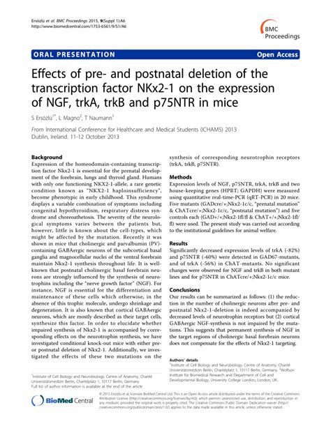 PDF Effects Of Pre And Postnatal Deletion Of The Transcription