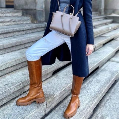Zara Boots Leather Low Heel Lug Sole In Cognac Size 3 Gem