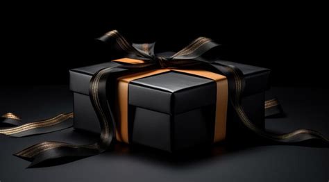 Premium Photo Black T Box With Golden Bow On Black Background In The Style Of Precisionist Art