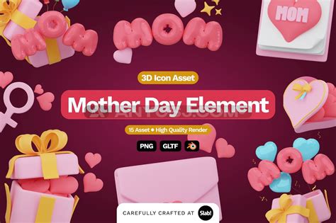 15款母亲节3d图标插画png免扣blender模型套装3d Mother Day Element Icon 安鱼设计资源丨优质平面设计资源共享站