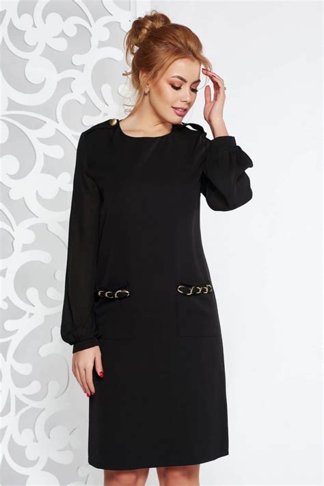 Rochie Neagra Eleganta Cu Croi In A Cu Maneci Din Voal Rochii Ieftine