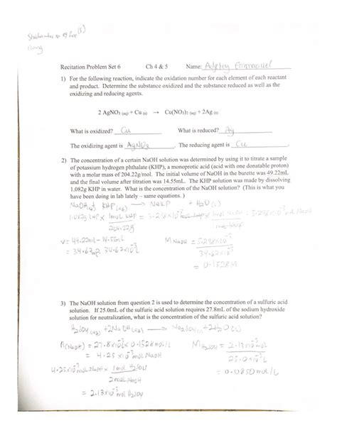 Recitation Problem Set CHEM Studocu