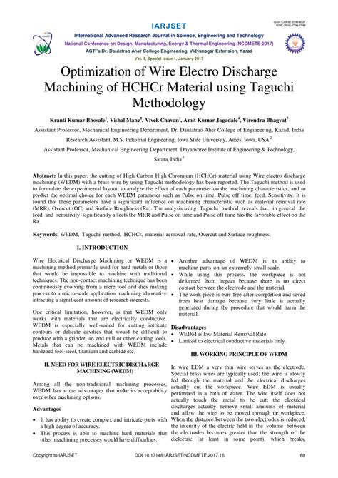 Pdf Optimization Of Wire Electro Discharge Machining Of Hchcr Material Using Taguchi Methodology
