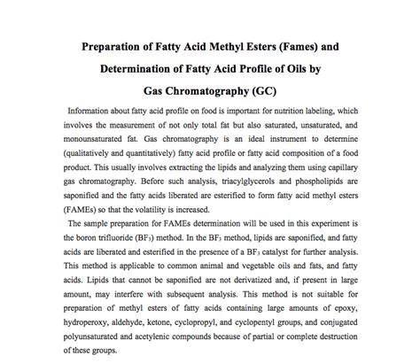 Solved Preparation Of Fatty Acid Methyl Esters Fames And