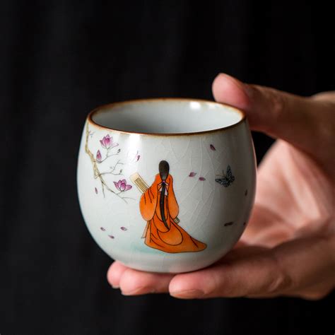 碌心汝窑古风美人禅定杯可养开片茶杯主人杯品茗文艺古典素雅 虎窝淘