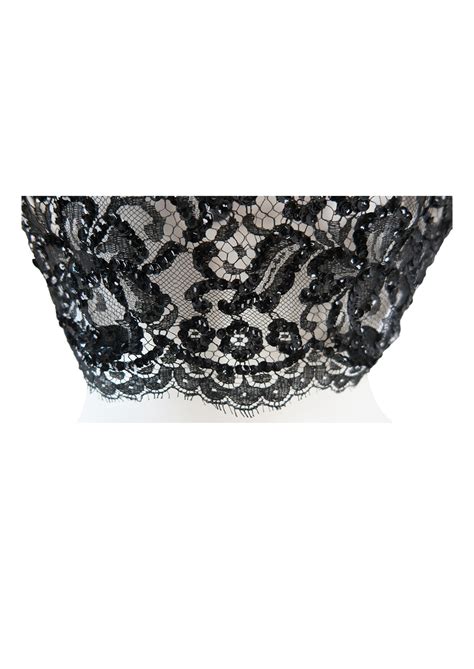 Vintage 60s Black Lace Sleeveless Crop Top With Black Sequins S