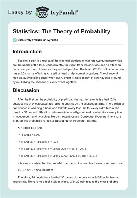 Statistics The Theory Of Probability 571 Words Research Paper Example