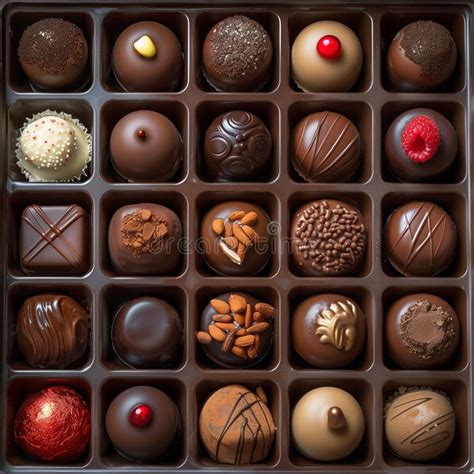 Box Of Assorted Chocolates With Nuts Fruits And Various Decorations Stock Illustration