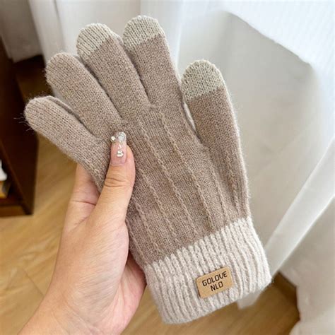 더블유엠 울 니트 투톤 장갑 스마트 폰 터치 손가락 기모 커플 스트라이프 방한 겨울 롱 D15 3