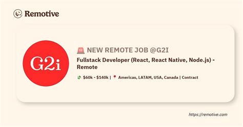 Remotive On Linkedin Hiring Fullstack Developer React React Native Nodejs Remote G2i