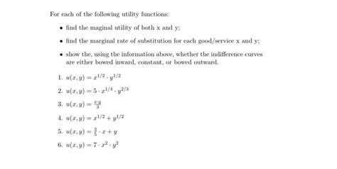 Solved For each of the following utility functions: - find | Chegg.com