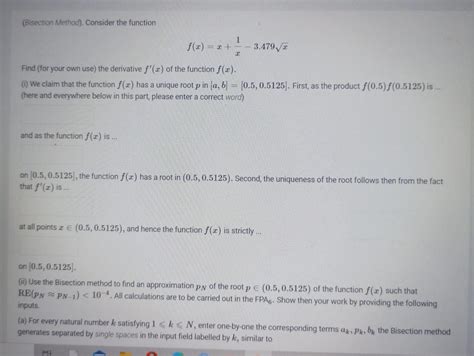 Solved Bisection Method Consider The Function 1 Fx 1