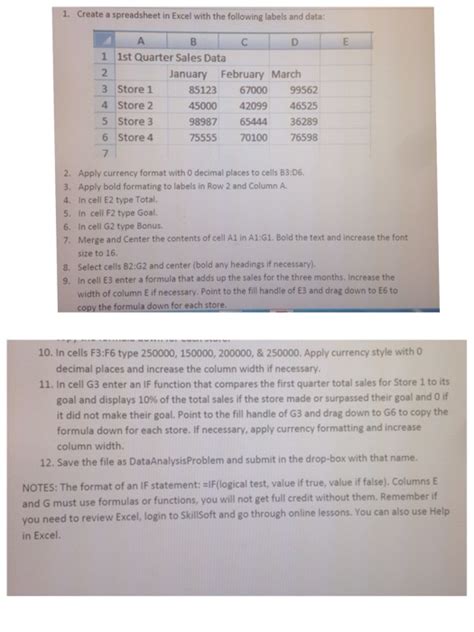 Solved 1 Create A Spreadsheet In Excel With The Following Chegg