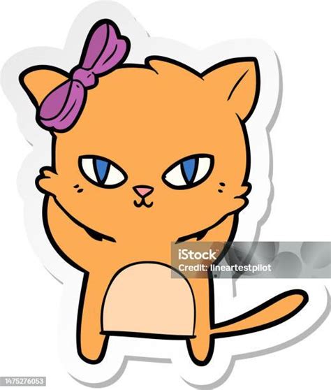Наклейка Милого Мультяшного Кота — стоковая векторная графика и другие изображения на тему Без