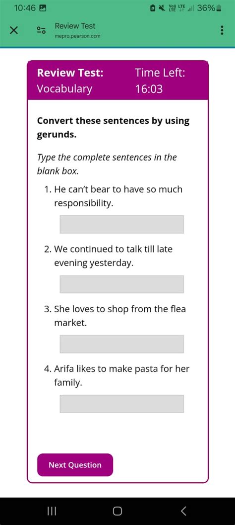 10 46 응 Review Test Vocabulary Time Left