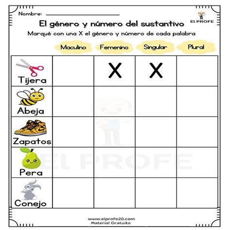 G Nero Y N Mero Del Sustantivo Ejercicios Para Primaria In Gero