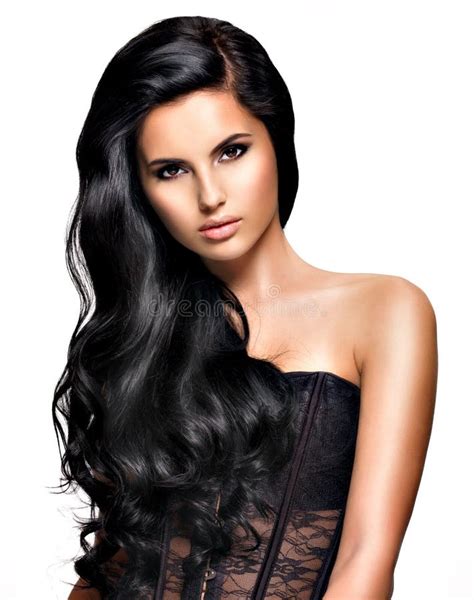Belle Femme De Brune Avec De Longs Cheveux Noirs Image Stock Image Du