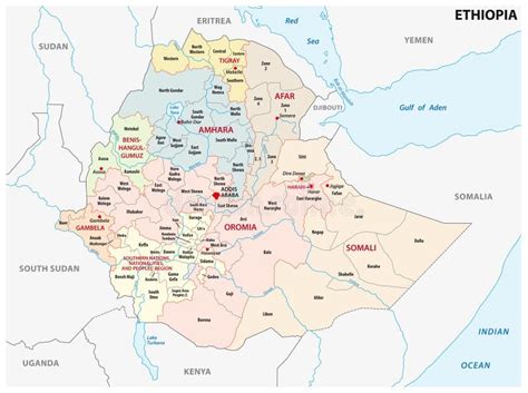 埃塞俄比亚行政和政治地图 向量例证 插画 包括有 艺术 红色 城市 地理 闹事 遵守 映射 148701911