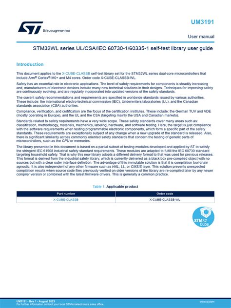 Um3191 Stm32wl Series Ulcsaiec 607301603351 Selftest Library User Guide Stmicroelectronics Pdf