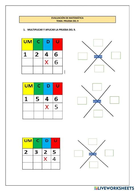 Prueba Del 9 En La Multiplicación Worksheet