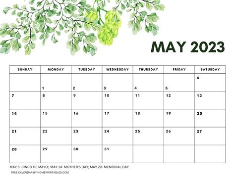 May 2023 Calendar Templates Free Download