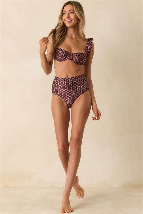 Minkpink Sierra Burgundy Floral High Waisted Bikini Bottoms Red Dress