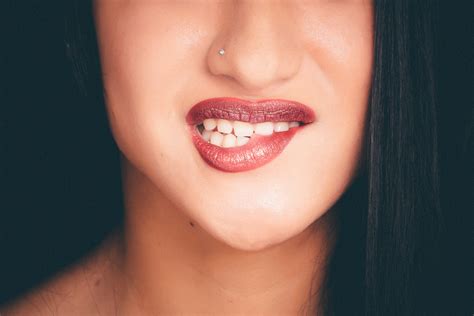 Free Photo Woman Biting Red Lips With Nose Pin Model Young Woman