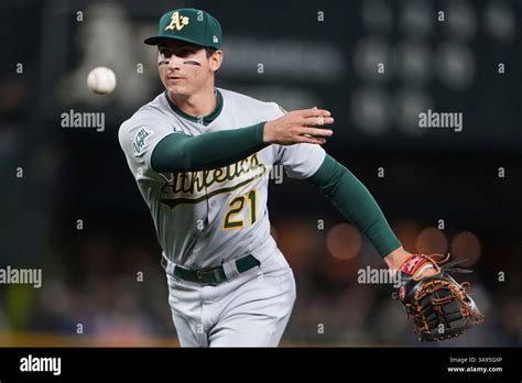 Athletics First Baseman Tyler Soderstrom Makes A Throw During A Baseball Game Against The