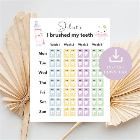 Brush Your Teeth Reward Chart Printable Editable Daily Checklist For