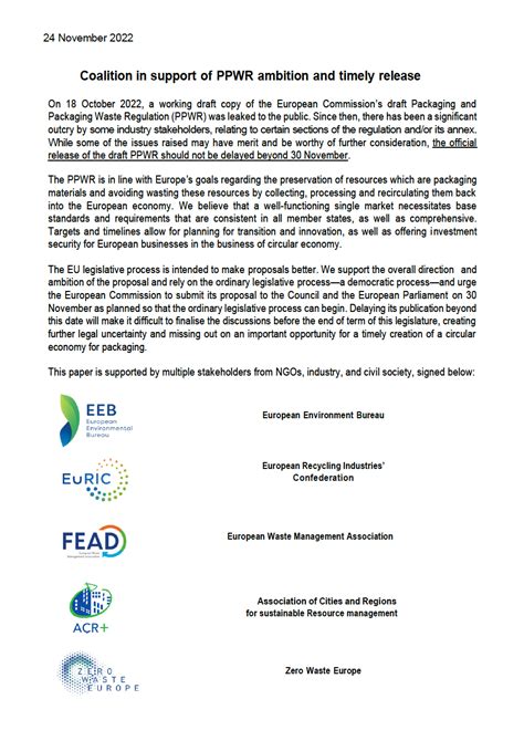 Coalition Letter In Support Of Ppwr Reloop Platform