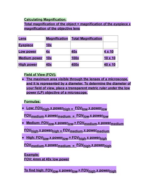 Calculating Magnification Calculating Magnification Total Magnification Of The Object Studocu
