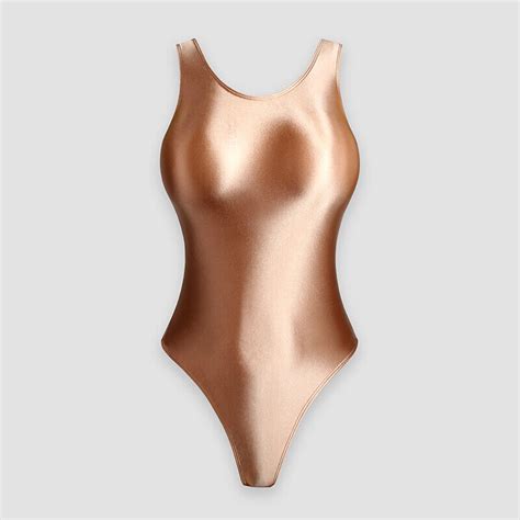 Womens Fashion Sexy Satin Glossy Swimwear Shiny One Piece Bikini Thong