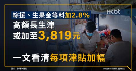 綜援等津貼料加28｜高額長生津或加最多｜一文看清每項津貼加幅