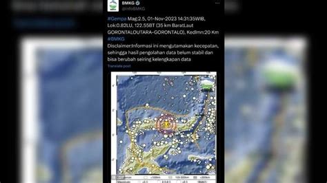 Gempa Guncang Gorontalo Hari Ini Rabu 1 November 2023 Tribunjambi