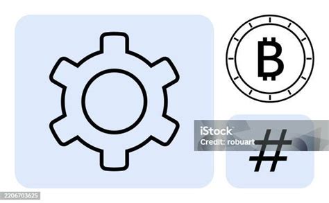 블록체인 기술 기호 기어 비트코인 및 메타데이터 태그 암호화폐 및 디지털 트렌드를 나타내는 아이콘 개념에 대한 스톡 벡터 아트 및 기타 이미지 Istock