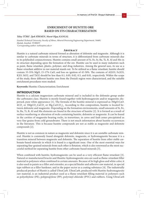PDF ENRICHMENT OF HUNTITE ORE BASED ON ITS CHARACTERIZATION