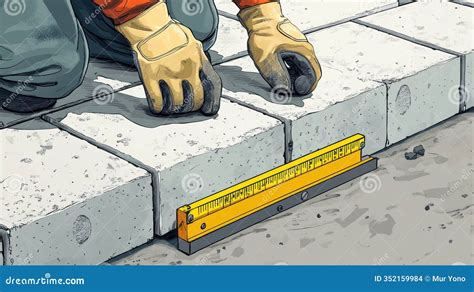 Worker Installing Paving Stones Using A Level Stock Photo Image Of