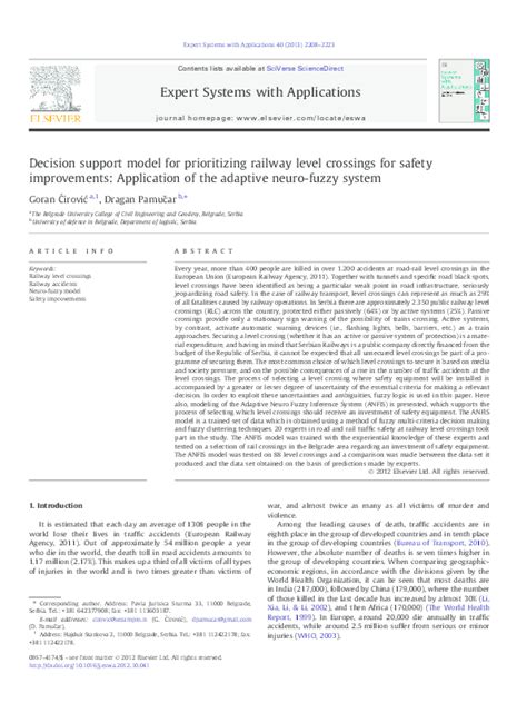 Pdf Decision Support Model For Prioritizing Railway Level Crossings For Safety Improvements