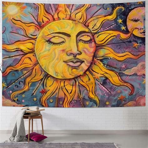 Bciig Pastel Pink Tapestry Burning Sun Tapestry Mystic Tapestry