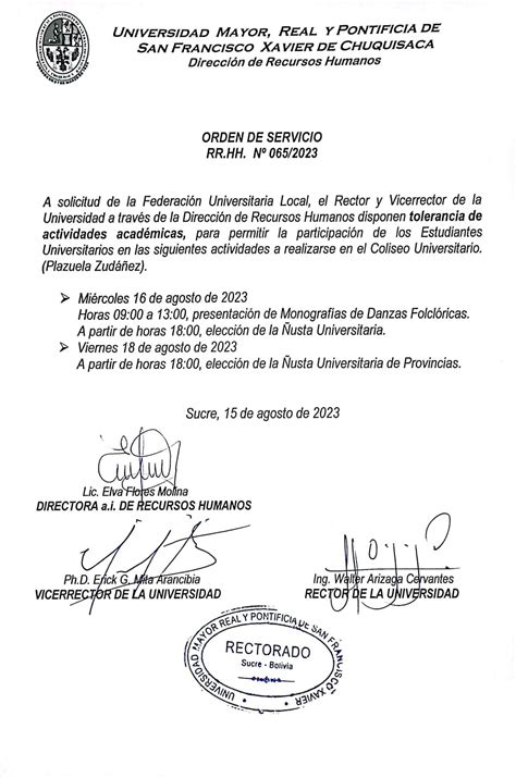 Orden De Servicio Rrhh Nº 0652023 Tolerancia Actividades Entrada